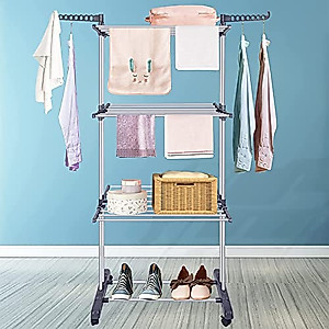 Voil 3 Tier Clothes Drying Rack Clothes Airer,Foldable Laundry Outdoor Indoor Heavy Duty Clothing Horse Garment Dryer Stand on Wheel