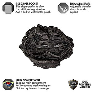 TYR Big Mesh Mummy Backpack for Swim, Gym and Workout Gear, Black, 40-Liter Capacity