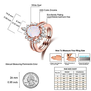 LAZLUVU Women Stackable Rings AAA Rose Gold Engagement Rings 3Pcs Opal Rings Set for Women Opal Rose Gold Wedding Ring Set Christmas Jewelry Size 7
