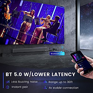 Bestisan Soundbar 28-Inch 80W with HDMI-ARC, Bluetooth 5.0, Optical Coaxial USB AUX Connection, 4 Speakers, 3 EQs, 110dB Surround Sound Bar Home Theater Audio Soundbar System for TV