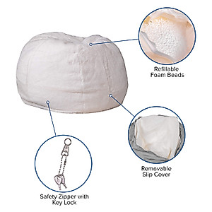 EMMA + OLIVER Small White Furry Bean Bag Chair for Kids and Teens