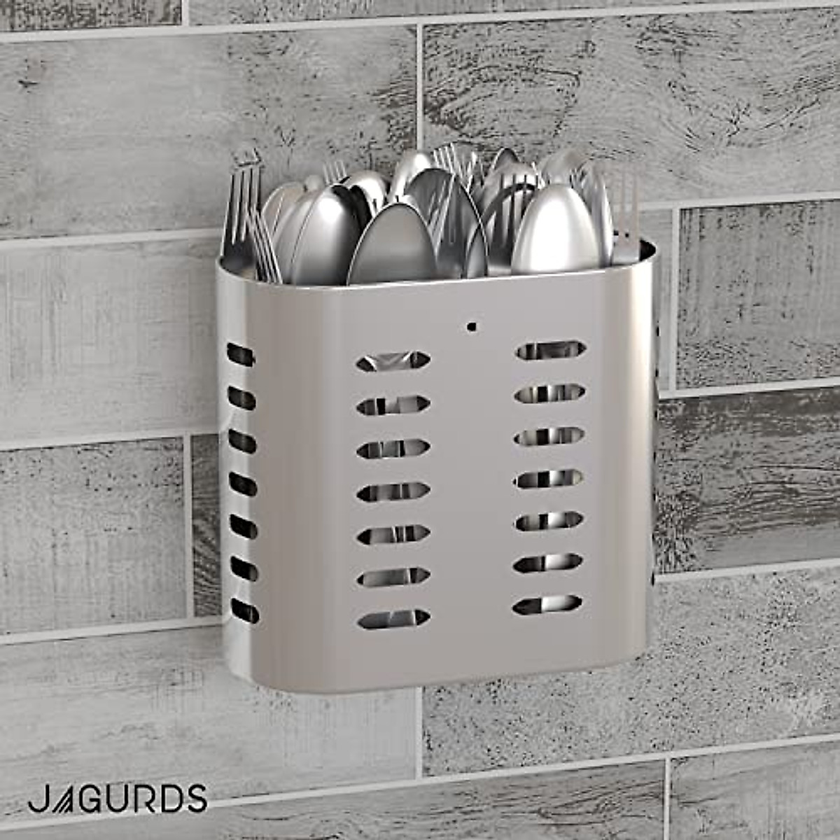 JAGURDS Stainless Steel Kitchen Utensil Holder for Countertop - Spoon and Fork Holder Silverware Caddy - Hanging Utensil Holder (1 pc - Stainless Steel Mirror Finish)