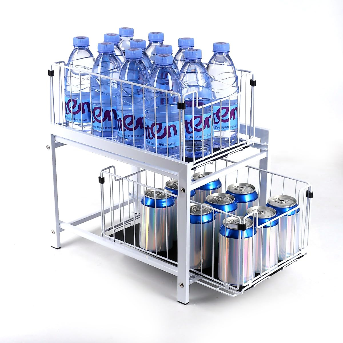 IIF Under Sink Organiser White 2 Tier Sliding Basket Drawers Storage Organisation Pull out Sink Shelf Cabinet Rack for Bathroom Kitchen Pantry