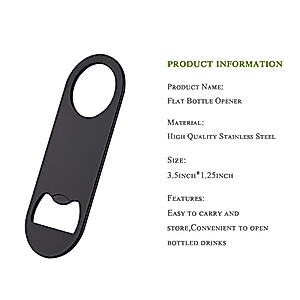 5 PACK Stainless Steel Flat Bottle Opener with Keychain- Bar Key-Beer Bottle Opener for Kitchen, Bar or Restaurant（Black）