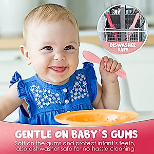 Silicone Baby Spoons for Baby Led Weaning 4-Pack, First Stage Baby Feeding Spoon Set Gum Friendly BPA Lead Phthalate and Plastic Free, Great Gift Set (Pink)