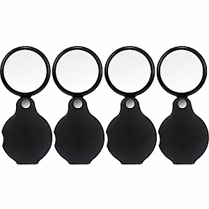HESTYA 8 Pack 10X Mini Magnifying Glass Folding Pocket Magnifier Glass Loupe with Black Rotating Protective Holster for Reading Newspaper, Book, Magazine, Science, Hobby, Jewelry
