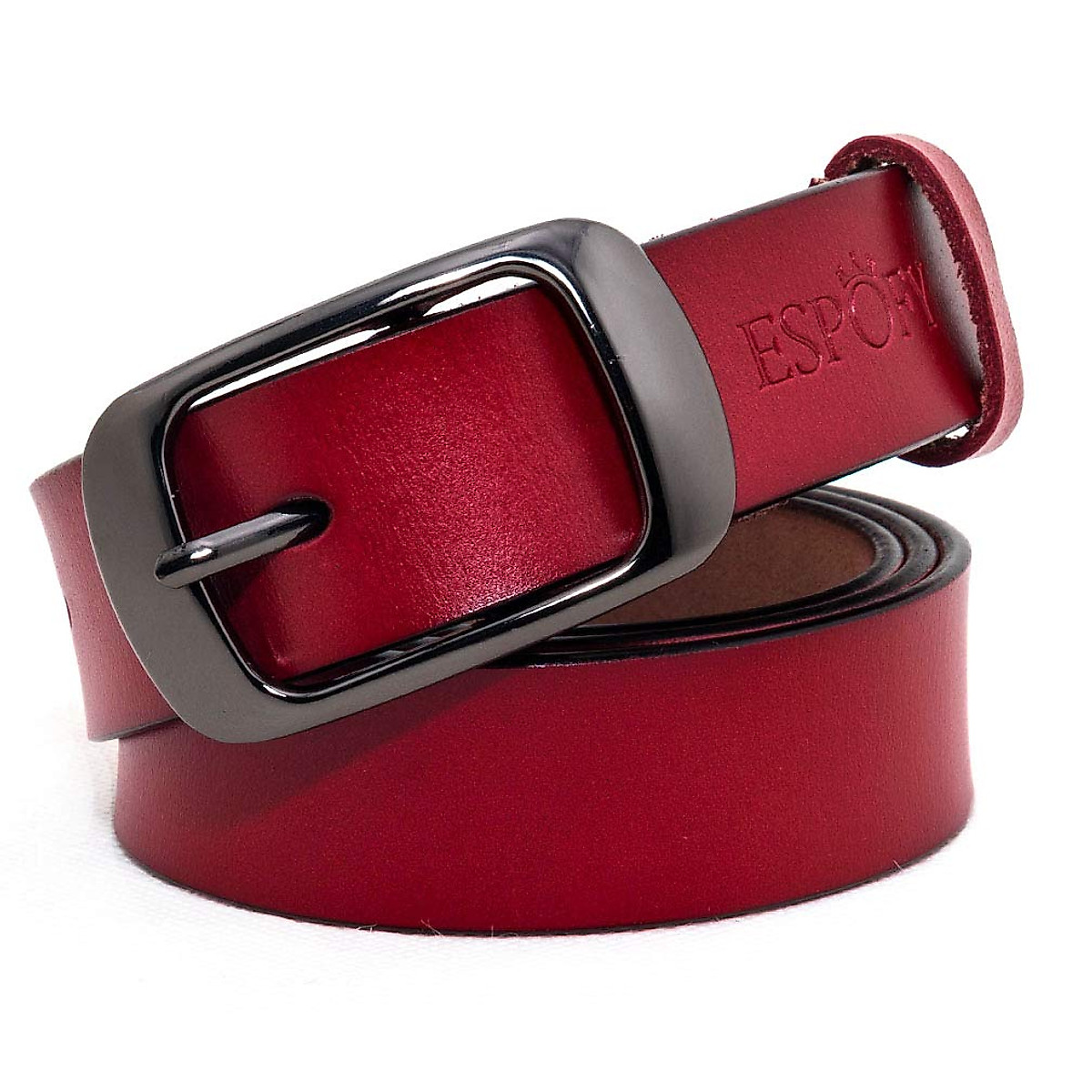 ESPOFY Women's Belt Genuine Leather Belt with Single Prong Alloy Buckle Red 41inch (105cm)