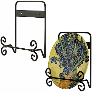 MyGift Wall Mounted Black Metal Plate Display Stand with Vintage Decorative Scrollwork Design, 2 Piece Set