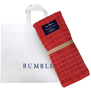 Bumble Premium Kitchen Towels (16”x 28”) Red Ribbed Check Design | Soft, Highly Absorbent with Hanging Loop | Natural Ring Spun Cotton | Large Kitchen Hand Towels | Tea Towels Set | 380 GSM - 6 Pack