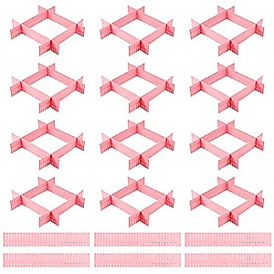 MANCHAP 56 PCS Adjustable Grid Drawer Organizer, DIY Drawer Divider, Plastic Drawer Separators for Kitchen Bedroom Office, Pink