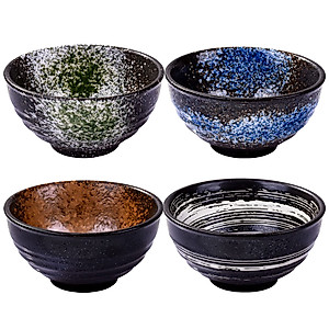 LMRLCS Japanese Kiln-formed Ceramic Bowl Set of 4 for Cereal, Soup, Dessert, and Rice Bowl set - Microwave Safe and Stackable