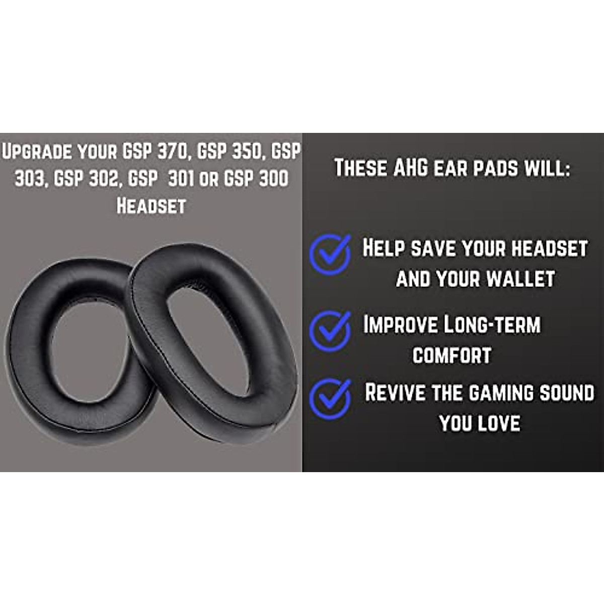 Premium Ear Pads Compatible with Sennheiser GSP 370, Sennheiser GSP 350, GSP 303, GSP 302, GSP 301 and GSP 300 Headphones. Premium Protein Leather | Soft High-Density Foam