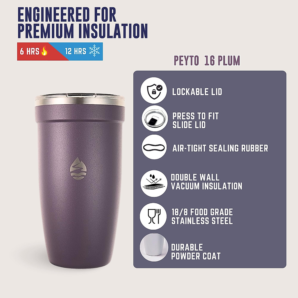 Personalized Photo Engraved Engraved Insulated Tumbler, Name Engraved Tumbler 16 oz. Stainless-Steel Travel Mug with Slide Lid, Custom Design Christmas Gift (Peyto 16) (Plum)