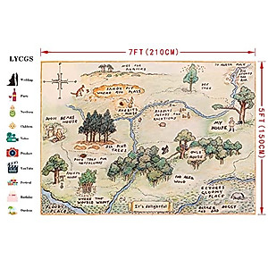LYCGS 7X5FT 100 Acre Forest Map Backdrop Baby Shower Bear Background One Year Old Birthday Party Backdrop Happy Birthday Bear Home Map Backdrops for Kids X-80