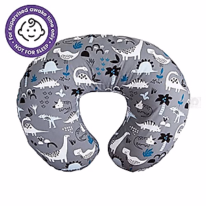 Boppy Original Support Nursing Pillow, Gray Dinosaurs, Ergonomic Breastfeeding, Bottle Feeding, and Bonding, Firm Hypoallergenic Fiber Fill, Removable Cover, Machine Washable
