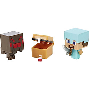 Minecraft Mob Head Minis Spider Slayer Steve Pack with 2 Action Figures & Accessories, Incudes Authentic Pixelated Video-Game Characters Steve & Spider, Collectible Gift for Fans Age 6 Years & Older