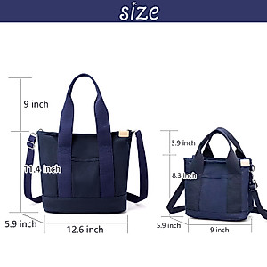 MINGRI Women's Small Tote Handbag, Mini Canvas Satchel with Zipper, Blue