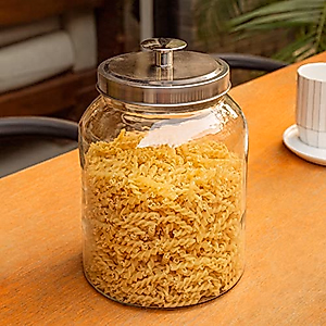 Gorgeous Home Glass Jar with Metal Lid Decorative Candy Jar Large Apothecary Jar Wide Mouth Storage Jar for Pantry Kitchen Bathroom (Glass(3L))