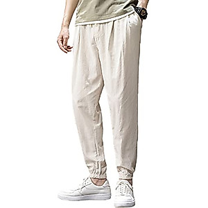 Zontroldy Men's Pants Cotton Linen Yoga Golf Beach Jogger Sweat Lounge Harem Pants Trousers(0009-Khaki1-XL)
