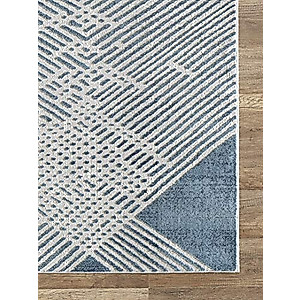 Abani Rugs Blue & Beige Diagonal Lines Area Rug Modern Style, Vista Collection | Turkish Made Superior Comfort & Construction | Stain Shedding Resistant, 7'9" x 10'2" Rectangle