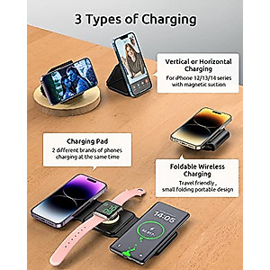 HEYLINSI Wireless Charging Station, Foldable Magnetic Wireless Charging Pad for iPhone 14/13/12 Pro Max/X/XS, 3 in 1 Wireless Travel Charger for AirPods 3/2/Pro Apple Watch