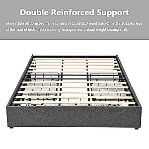 Alohappy Upholstered King Size Platform Bed Frame with 3 Storage Drawers, Mattress Foundation with Wooden Slats Support, Double-Row Support Bars, No Box Spring Needed, Dark Grey