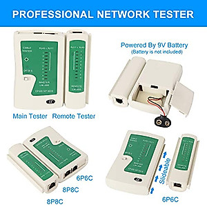RJ45 Crimping Tool Kit Ethernet Crimp Set, RJ-11, 6P/RJ-12, 8P/RJ-45 Crimp, Cut and Strip with 20PCS CAT5 CAT5e Connectors, Covers,1 Network Cable Tester 1 Wire Stripper