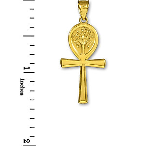 10k Yellow Gold Egyptian Ankh Cross Tree of Life Pendant
