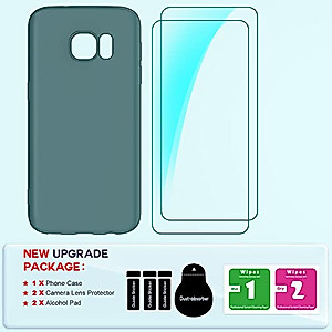 LeYi for Galaxy S7 Case, Samsung S7 Phone Case with 2 Pack Tempered Glass Screen Protector for Women Men, Liquid Silicone Slim Silky-Soft Gel Rubber Phone Case Cover for Samsung Galaxy S7, Green