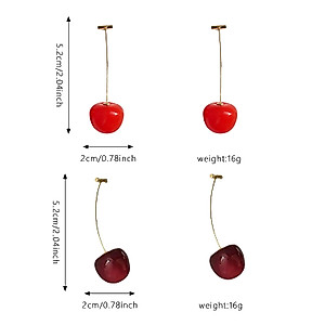 3D Red Cherry Drop Earrings Cute Fruit Gold Dangle Earrings Women (2 Pairs)