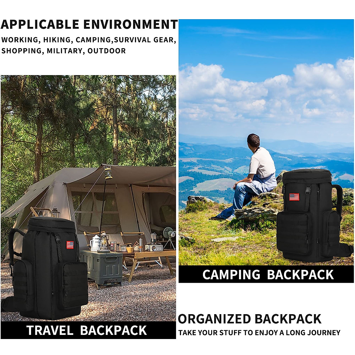 outdoor plus Extra Large Camping Backpack For Men, Hiking Backpacking Backpack, 60 Liter 70l Oversized Rucksack Waterproof