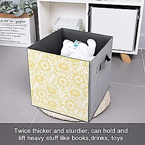 Sunflower Yellow Canvas Collapsible Storage Bins Cube Organizer Baskets with Handles for Home Office Car