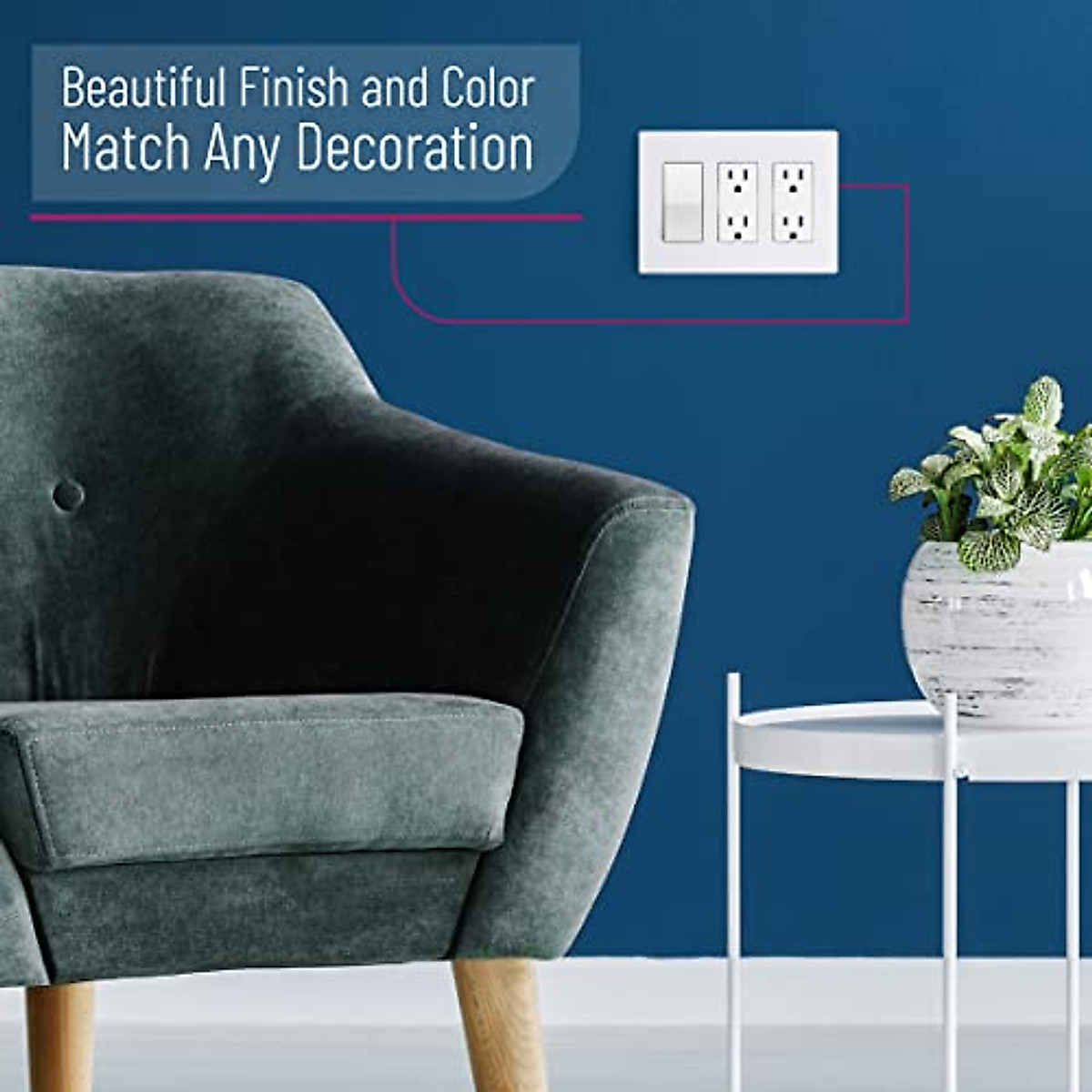 Bates- Screwless Decorator Wall Plates, Three Gang Switch Plate Covers, 3 Pack, Screwless Wall Plates 3 Gang, White Switch Plate Covers, Switch Cover Plate, Wall Switch Cover, Electrical Outlet Cover