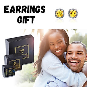 TOPGRILLZ Square Stud Earrings 925 Sterling Silver 5A+ Cubic Zirconia 14K Gold Black Diamonds Stud Earrings For Men Women Aretes De Hombre-Gold Silver