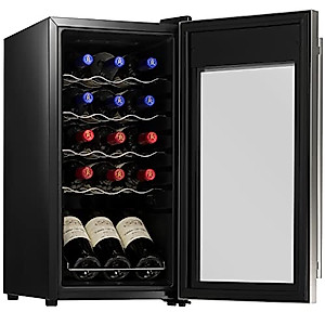 nutrichef 15 Bottle Refrigerator-White And Red Chiller Countertop Cooler-Freestanding Compact Mini Wine Fridge, Digital Control, Stainless Steel Door