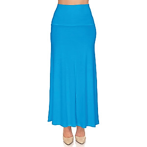 Basic ABC Casual High Waist Floor Length Maxi Skirt, 2X, Baby Blue