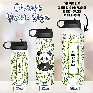 wowcugi Personalized Panda Pattern Design Water Bottle for Women Girls Kids Sports Bottles 12oz 18oz 32oz Insulated Stainless Steel Travel Cup Birthday Christmas Back To School Gift for Animal Lovers