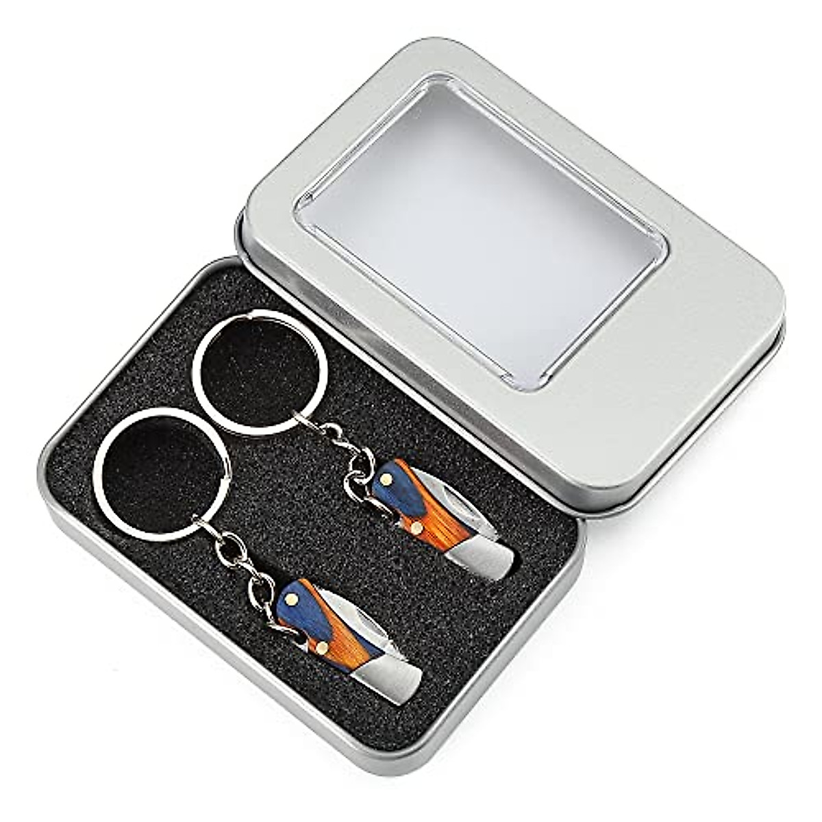 Luvbestaken 2PCS Small Pocket Knife, Mini Keychain Knife, EDC Stainless Steel Knife, Colorful Wood Handle Folding Knife, Blade length 1.5 inch, with Aluminum Gift Box 1