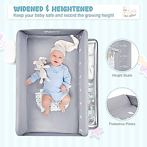 Babevy Portable Baby Changing Table, Foldable Diaper Change Table with Wheels, Adjustable Height, Cleaning Bucket, Changing Station for Infant Mobile Nursery Organizer for Newborn (Light Grey)