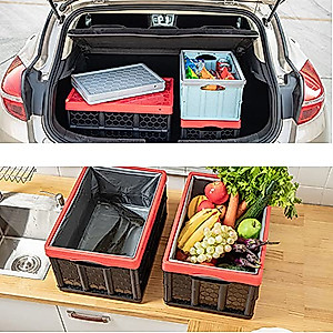 Radefasun Foldable Storage Bins with Lids Plastic Collapsible Storage Box Portable Stackable Grocery Toys Books Container Folding Latching Storage Crate with Removable Pulley and Pull Rod (Black, M)