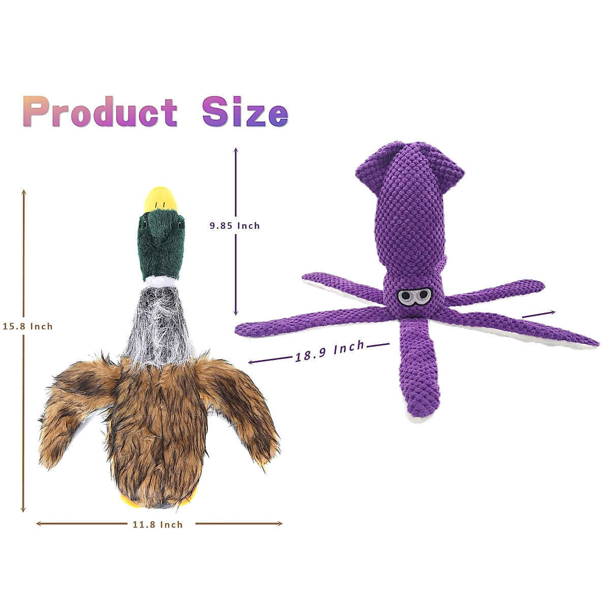 GOMUHE Dog Squeaky Toys, Plush Mallard Duck & Octopus Dog Toys Dogs, Plush Large Dog Toys, 16 Inch （2 Pack）