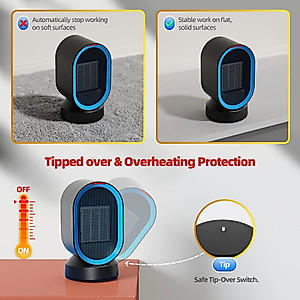 Portable Space Heater, Oscillating Desk Heater for Indoor Use，Electric PTC Ceramic Heaters with Tip-Over, Overheating Protection for Office, Bedroom, Home
