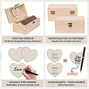Jecor Alternative Guest Book Box - Wedding Guest Book Alternative - 62 Large Wooden Hearts - Also for Baby Shower, Bridal Shower, Anniversary, Birthday, Retirement, Funeral Guest Book Alternatives
