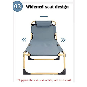 YourGrace Outdoor Folding Chaise Lounge Chair, Lightweight Camping Reclining Chair with Pillow, Cot, Adjustable Sunbathing Recliner for Patio, Beach, Deck, Tanning, L67.72 W21.65 H10.63