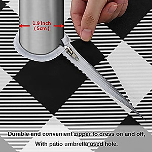 Black White Buffalo Check Outdoor Tablecloth Farmhouse Tartan Round Tablecloths with Umbrella Hole and Zipper Circular Patio Table Cloths Covers for Backyard BBQ Picnic 60 Inch