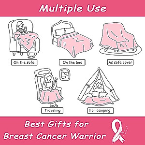 Breast Cancer Awareness Blanket, Breast Cancer Survivor Gifts Throw Blanket 60"x50", Breast Cancer Gifts for Women Chemo Friends Coworker, Pink Ribbon Blankets Ultra Soft Fleece Warm Cozy for Bed Sofa