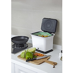 Full Circle Fresh Air Odor-Free Kitchen Compost Bin, Black and White