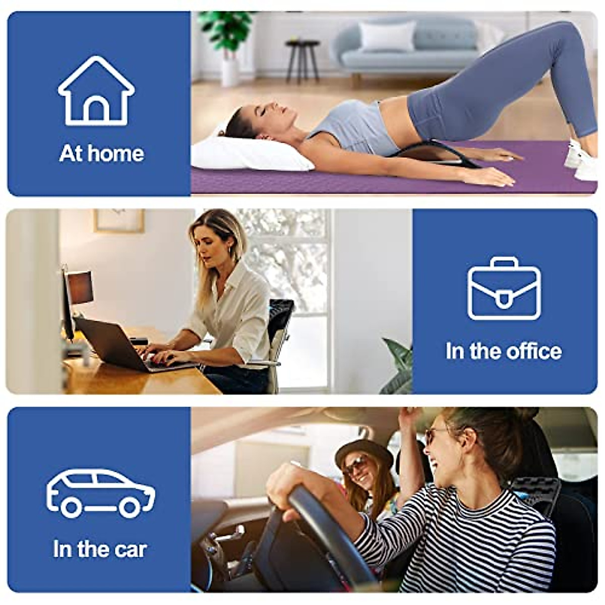 Magic Back Support Back Stretching Device,Back Massager for Bed & Chair & Car,Multi-Level Lumbar Support Stretcher Spinal, Lower and Upper Muscle Pain Relief(Black/Blue)