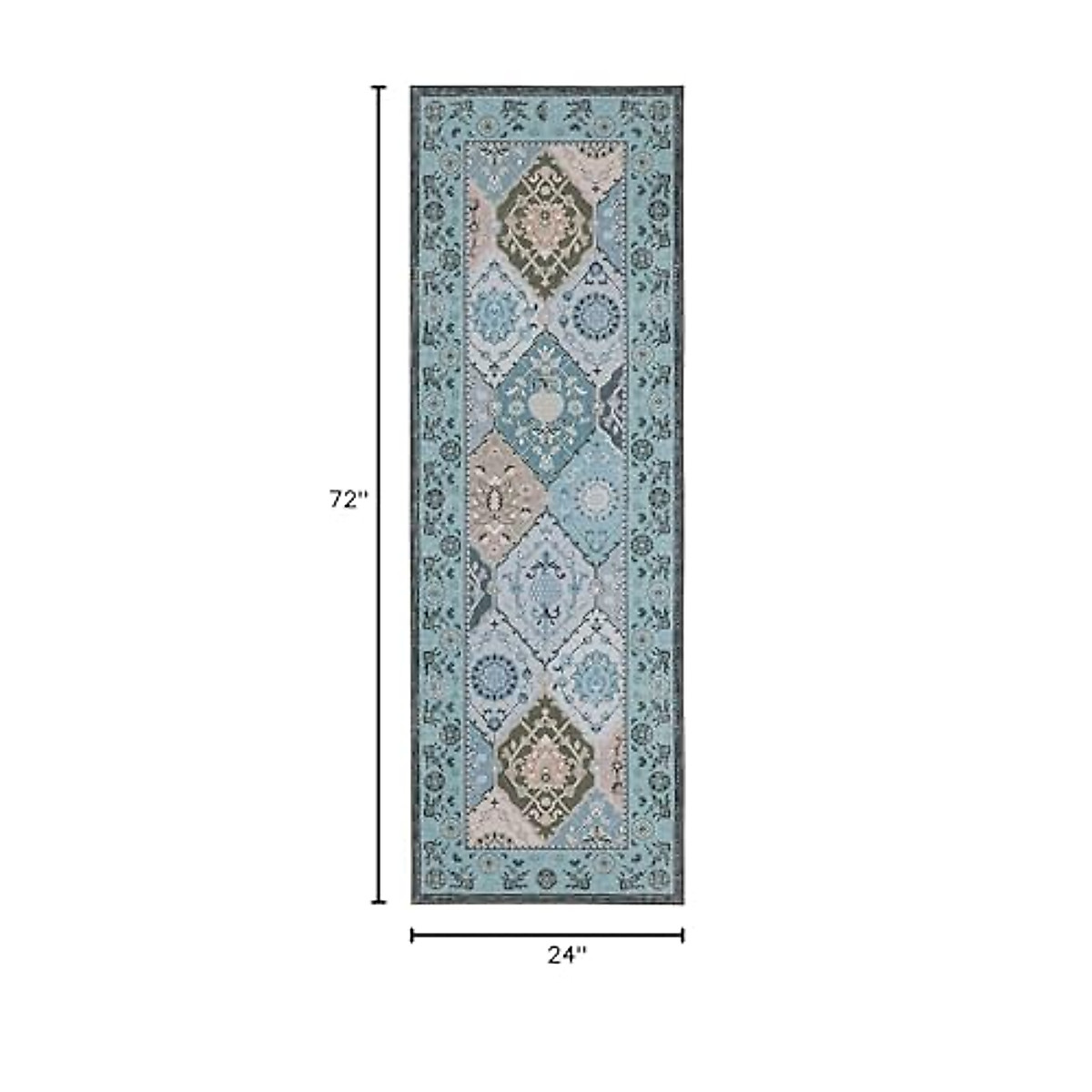 Phantoscope Hallway Runner Rug 2'x6' - Vintage Washable Non-Slip Kitchen Rug Runner with Rubber Backing, Ultra-Thin Moroccan Boho Carpet Runner for Entryway Laundry Bathroom, Blue Teal/Multi