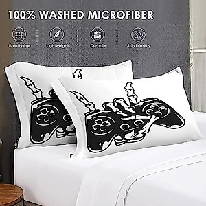 Comforter Set King Size, Vintage Gaming Skeleton Rock Soft Quilt for Kids and Adults, Retro Wireless Gamepad Bedding Set with 2 Pillowcases for Bedroom Bed Decor